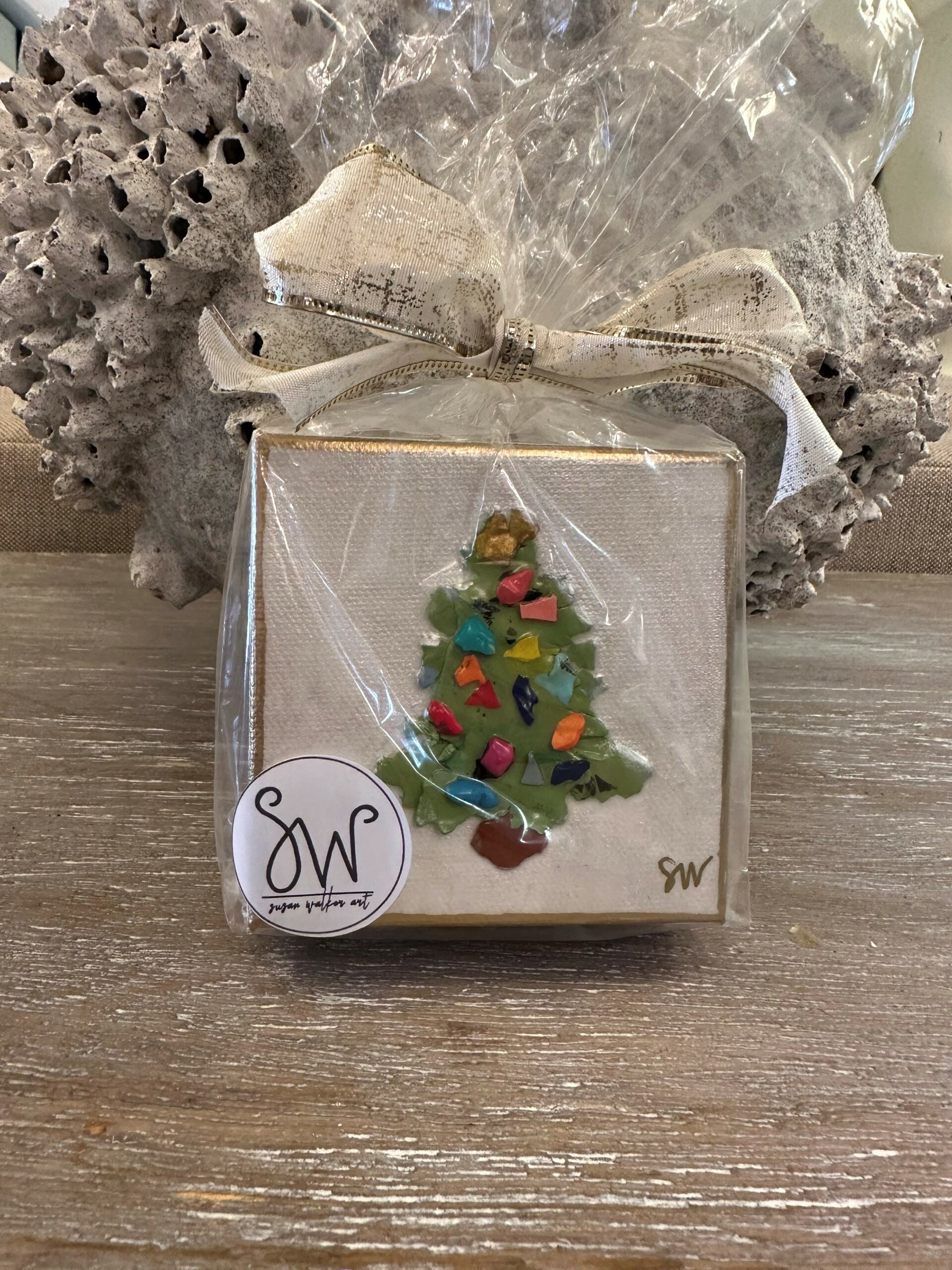 "White Canvas Green Christmas Tree", 4x4, SW - Tricia's Treasures